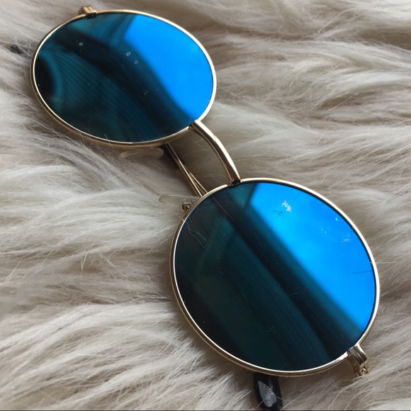 Accessories | Blue Circle Reflective Sunglasses | Poshmark